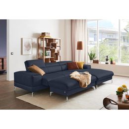 W.Schillig Polsterhocker &raquo;piedroo&laquo; F&uuml;&szlig;e in Chrom gl&auml;nzend blau Longlife Xtra-Leder Z59: Glattleder mit modischer Pr&auml;gung. Hautst&auml;rke 0, 9 - 1, 1 mm B/