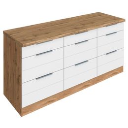 KOCHSTATION Unterschrank &raquo;KS-Luhe&laquo; 180 cm breit, f&uuml;r viel Stauraum, MDF-Fronten mit waagerechter Lisene wei&szlig; MDF wotaneiche, B/H/T: 180cm x 86cm x 