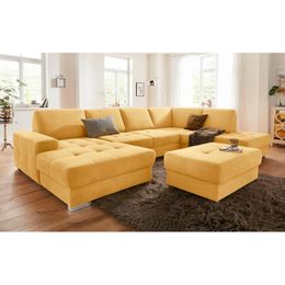 Sit & More sit&more Wohnlandschaft &raquo;Santorini U-Form&laquo; mit Federkern und Sitztiefenverstellung, wahlweise mit Schlaffunktion gelb Luxus-Microfaser ALTARA NUBUCK (
