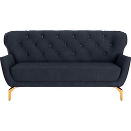 Sit & More sit&more 3-Sitzer &raquo;Orient 3&laquo; inkl. 2 Zierkissen mit Strass-Stein, goldfarbene Metallf&uuml;&szlig;e blau 100% Polyester B/H/T: 183cm x 89cm x 88cm, Struktur