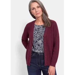 GOLDNER Kurzgr&ouml;&szlig;e: Elegante Strickjacke mit V-Ausschnitt in bordeaux | Gr.: 21