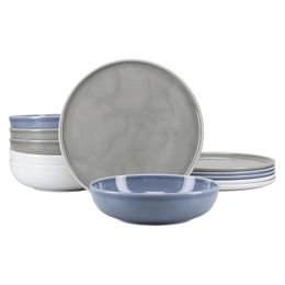 Creatable Tafelservice &raquo;Session, Service, Teller-Set, 12-tlg.&laquo; Teller ohne Fahne mit gro&szlig;em Spiegel, Elegantes Rillenrelief grau Porzellan 12