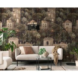 Livingwalls living walls Fototapete &raquo;The Wall 4 Eyecatcher &ndash; Exotische H&auml;user mit Palmen Vlies-Fototapete&laquo; botanisch matt tropisch leicht strukturiert Exotische 