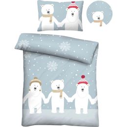 Biberna Kinderbettw&auml;sche &raquo;Eddy&laquo; 2 Stk. mit winterlichen Eisb&auml;ren blau Feinbiber, Obermaterial: 100% Baumwolle B/L: 100cm x 135cm, 1 Stk., 1 Stk., Feinbiber, B