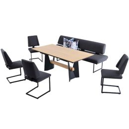 K+w Komfort & Wohnen K+W Komfort & Wohnen Essgruppe &raquo;Longbeach&laquo; 6 Stk. tlg. Essgruppe in Spitzkissenoptik mit 4 Freischwingern, Gestell in Metall blau B/H/T: 224cm x 89cm 
