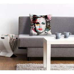 queence Dekokissen &raquo;Emilia&laquo; Kissenh&uuml;lle,Retro-Portr&auml;t,Frau,Vintage,Elegant,Nostalgisch,Klassisch bunt Polyester B/L: 40cm x 40cm, 1 Stk.