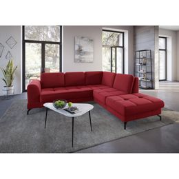 Sit & More sit&more Ecksofa &raquo;Bendigo L-Form&laquo; inklusive Sitztiefenverstellung, Bodenfreiheit 12 cm, in 2 Fu&szlig;farben rot B/H/T: 258cm x 84cm x 226cm, Samtoptik, 
