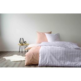 SETEX Wendebettw&auml;sche &raquo;Baumwoll Streifen&laquo; in tollen Unifarben und gestreift beige Renforc&eacute;, Obermaterial: 100% Baumwolle B/L: 135cm x 200cm, 1 Stk., 1