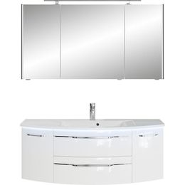 Badm&ouml;bel-Set &raquo;Serie 7045 2-teilig Mineralmarmor-Waschtisch mit LED-Spiegelschrank&laquo; Set, 2 Stk. tlg. wei&szlig; Holzwerkstoff B/H/T: 133,2cmcm x 200cmcm x 