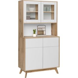 Home Affaire Buffet &raquo;Skandi&laquo; 2 Glast&uuml;ren, 2 Holzt&uuml;ren und 2 Schubkasten, Breite 84cm, H&ouml;he 165cm wei&szlig; Holzwerkstoff eiche, B/H/T: 84cm x 165cm x 39cm,