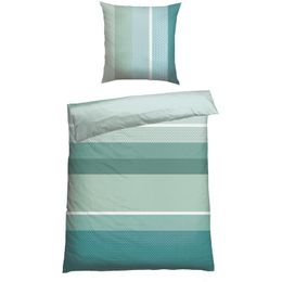 Schiesser Bettw&auml;sche &raquo;Endy Stripes aus weicher Baumwolle mit gro&szlig;en und kleinen Streifen&laquo; 2 Stk. Made in Green gr&uuml;n Renforc&eacute;, Obermaterial: 100% Baumwolle B/L: 
