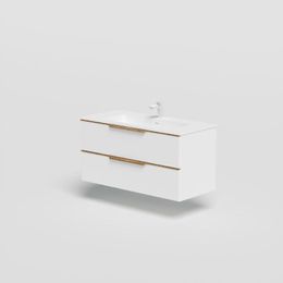 Welltime Waschtisch &raquo;Amber&laquo; mit CORIAN-Acrylstein Waschbecken, massive Eichendetails wei&szlig; B/H/T: 100cm x 50cm x 46,5cm