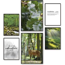 Artland Poster &raquo;Abendteuer & Wanderlust&laquo; Wiesen & Baumbilder Set, 6 Stk. tlg. Bilder Set, 6tlg. 4xDIN A4 / 2xDIN A3, ohne Rahmen gr&uuml;n B/H/T: 42cm x 29,7cm, 