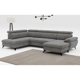 COTTA Wohnlandschaft &raquo;Hudson U-Form, B: 324 cm&laquo; mit Kopfteilverstellung, optional Schlaffunktion & Bettkasten grau B/H/T: 324cm x 100cm x 207cm, 