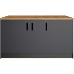KOCHSTATION K&uuml;cheninsel &raquo;KS-Toronto&laquo; Breite 153 cm, MDF-Fronten, Flaschenregal grau B/H/T: 153cm x 85cm x 100cm