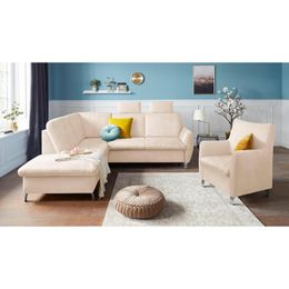 Quelle mit Federkern, zwei Kopfst&uuml;tzen und wahlweise mit Schlaffunktion beige B/H/T: 236cm x 93cm x 214cm, Luxus-Microfaser ALTARA NUBUCK , Ottomane links, 