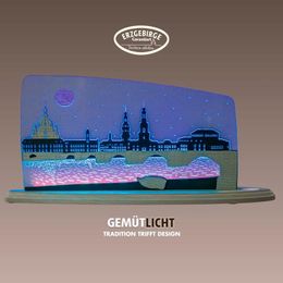 Weigla LED Dekolicht &raquo;Dresden bei Nacht, Holz & Acrylglas, BLAU-GRAU, Made in Germany&laquo; LED-Modul 1 Stk. Neutralwei&szlig; Erzgebirge garantiert, Dekolampe f&uuml;r 