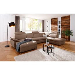 OTTO home Wohnlandschaft &raquo;Mauritius U-Form&laquo; mit Kopfteil- und Armlehnverstellung, wahlweise mit Schlaffunktion braun Struktur fein (100% Polyester);