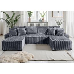Collection AB Wohnlandschaft &raquo;Manhattan U-Form, B: 313 cm, in Breit- oder Normalcord&laquo; Schlaffunktion, Bettkasten & Zierkissen, Federkern 100%Polyester