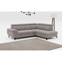 COTTA Ecksofa &raquo;Hudson L-Form, B: 256 cm&laquo; mit Kopfteilverstellung, optional Schlaffunktion & Bettkasten grau B/H/T: 256cm x 207cm, Struktur weich, 