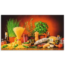 Artland K&uuml;chenr&uuml;ckwand &raquo;Mediterranes und italienisches Essen&laquo; Alu Spritzschutz mit Klebeband, einfache Montage bunt Aluminium B/H: 90cm x 50cm