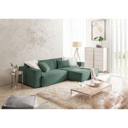 3C Candy Ecksofa &raquo;Matteo in elegant, kubischer Formensprache, bequem, L-Form&laquo; mit auff&auml;lliger Kedernaht, Feincord-Bezug, Lounge-Charakter gr&uuml;n 95% 