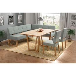 OTTO home Eckbankgruppe &raquo;Ponza Eckbank K&uuml;chenbank&laquo; Set, 4 Stk. tlg. Sitzgruppe Esszimmer St&uuml;hle Tisch und Bank bequem gepolstert blau langer Schenkel 