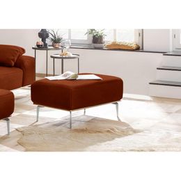 W.Schillig Polsterhocker &raquo;run&laquo; mit elegantem Holzsockel, F&uuml;&szlig;e in Chrom gl&auml;nzend, Breite 75 cm orange Flachgewebe W82 Q2 (74% Polyacryl, 26% Polyester)