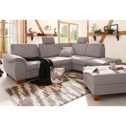 OTTO home Ecksofa &raquo;Husum L-Form&laquo; mit Sitztiefenverstellung, Federkern-Polsterung und Kontrastnaht grau Luxus-Microfaser mit Druck (100% Polyester);