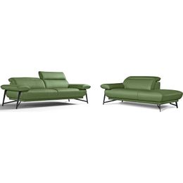 Egoitaliano Sofa &raquo;Anais, Design mit hohem Sitzkomfort, Fu&szlig;farbe schattengrau&laquo; Set, Kopfteil verstellbar, Leder CAREZZA, gr&uuml;n gr&uuml;n Leder CAREZZA, Ottomane Armlehne