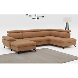 COTTA Wohnlandschaft &raquo;Hudson U-Form, B: 324 cm&laquo; mit Kopfteilverstellung, optional Schlaffunktion & Bettkasten braun B/H/T: 324cm x 100cm x 207cm, 