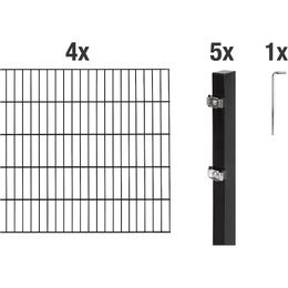 Alberts Doppelstabmattenzaun &raquo;Grundset&laquo; H&ouml;he: 80-200 cm, Gesamtl&auml;nge: 4-30 m, zum Einbetonieren Stahl H/L: 80cm x 8m
