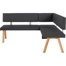 OTTO home Eckbank &raquo;Rio&laquo; Massivholz in Eiche ge&ouml;lt, Esszimmerbank bequem gepolstert schwarz Kunstleder B/H/T: 210cm x 89cm x 140cm, Kunstleder, langer 
