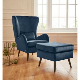 Home Affaire Sessel &raquo;Sallito, TV-Sessel, Ohrensessel mit&laquo; Hocker, in vielen Bezugsqualit&auml;ten, auch in Samtcord blau Struktur Hahnentritt (67% 