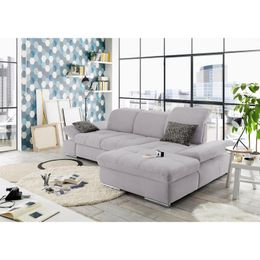 set one by Musterring Ecksofa &raquo;SO4100 V&laquo; mit verstellbaren Kopfteilen, wahlweise mit Funktionen, Cord-Bezug silber B/H/T: 284cm x 80cm x 190cm, Luxus-
