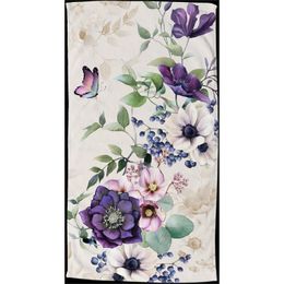 Good Morning Strandtuch &raquo;Dinda&laquo; Mikrofaser, Velours, Strandtuch, saugf&auml;hig, leicht, 100x180 beige Velours, Velours B/L: 100cmx180cm, 1 Stk., Blumen 