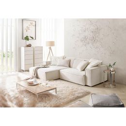 3C Candy Ecksofa &raquo;Matteo in elegant, kubischer Formensprache, bequem, L-Form&laquo; mit auff&auml;lliger Kedernaht, Feincord-Bezug, Lounge-Charakter wei&szlig; 95% 