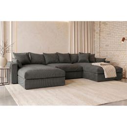 OTTO home Wohnlandschaft &raquo;Cosy Lounge U-Form, Breite 385 cm&laquo; Mega-Sofa mit Cordstoff bezogen, mit Federkern & 5 Zierkissen grau 100% Polyester B/H/T: 