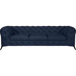 Home Affaire Chesterfield-Sofa &raquo;Amaury&laquo; aufw&auml;ndige Knopfheftung, moderne Chesterfield Optik, Fu&szlig;farbe w&auml;hlbar blau Struktur (100% Polyester9;Samtoptik