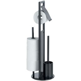 Wenko WC-Garnitur &raquo;Ravina&laquo; aus Edelstahl Sicherheitsglas Stand WC-Garnitur, Toilettenpapierhalter, Rollenhalter & WC-B&uuml;rste schwarz Edelstahl, 