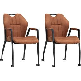 OMG Design Armlehnstuhl &raquo;Point&laquo; (Set) 2 Stk.Esszimmerstuhl mit Rollen, B&uuml;rostuhl braun Stoff B/H/T: 55cm x 90cm x 63cm, 2 Stk., Stoff uni