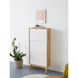 OTTO home Schuhschrank &raquo;Pandrup&laquo; mit 3 Klappen, ca. 5 Paar Schuhe pro Klappe, H&ouml;he 125 cm wei&szlig; MDF Wotan Eiche, B/H/T: 60cm x 125cm x 24cm