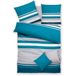 s.Oliver Bettw&auml;sche &raquo;Fenja in Gr. 135x200 oder 155x220 cm&laquo; 2 Stk. gestreifte Bettw&auml;sche, mit GRATIS-Zugabe: 2x Kissenh&uuml;llen blau Renforc&eacute;, 