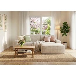 Trendmanufaktur Ecksofa &raquo;Wien, wahlweise mit Sitzvorschub und Bettkasten, Breite 246 cm&laquo; L-Form, in trendigem Cordstoff beige 92%Polyester, 8%