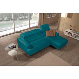 Egoitaliano Ecksofa &raquo;Soul, Design und Sitzkomfort auf hohem Niveau, tolle Details, L-Form&laquo; mit Recamiere, inkl. Kopfteilverstellung blau B/H/T: 250cm x 99cm x 