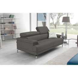 Egoitaliano 2,5-Sitzer &raquo;Soul, Design und Sitzkomfort auf hohem Niveau, tolle Details&laquo; inkl. Kopfteilverstellung f&uuml;r noch mehr Komfort, Designfu&szlig; grau Leder &raquo;BULL&laquo;