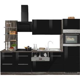 KOCHSTATION K&uuml;chenzeile &raquo;KS-Brindisi Breite 280 cm&laquo; wahlweise mit E-Ger&auml;ten und Induktion, mit MDF-Fronten und Regal schwarz B/H/T: 280cm x 200cm x 
