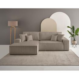 OTTO home Ecksofa &raquo;FINNLEY Cord, L-Form 257 cm, Schlafsofa&laquo; mit Bettkasten, in Boucl&eacute;, Struktur fein und Mega Cord grau Bezugstoff 100% PES !;Gramatur