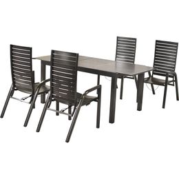 Merxx Garten-Essgruppe &raquo;Siros&laquo; Set, 5 tlg. inkl. 4 Sessel, 1 Ausziehtisch Aluminium B/H/T: 57,5cm x 111cm x 77cm