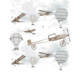 marburg Kindertapete Motiv Flugzeug, Hei&szlig;luftballon, Tapete f&uuml;r Wohnzimmer Schlafzimmer K&uuml;che braun Vlies B/L: 2,12m x 2,7m, Rollen: 1